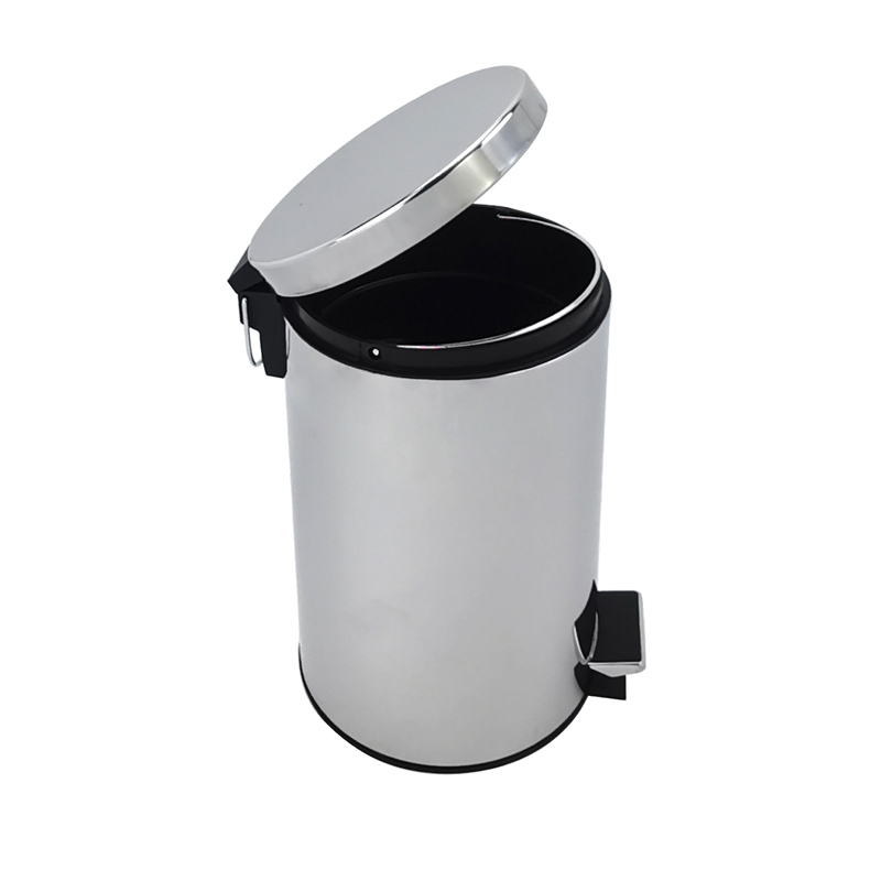 Pedal-Operated Stainless Steel Circular Bin In Public Washroom ...